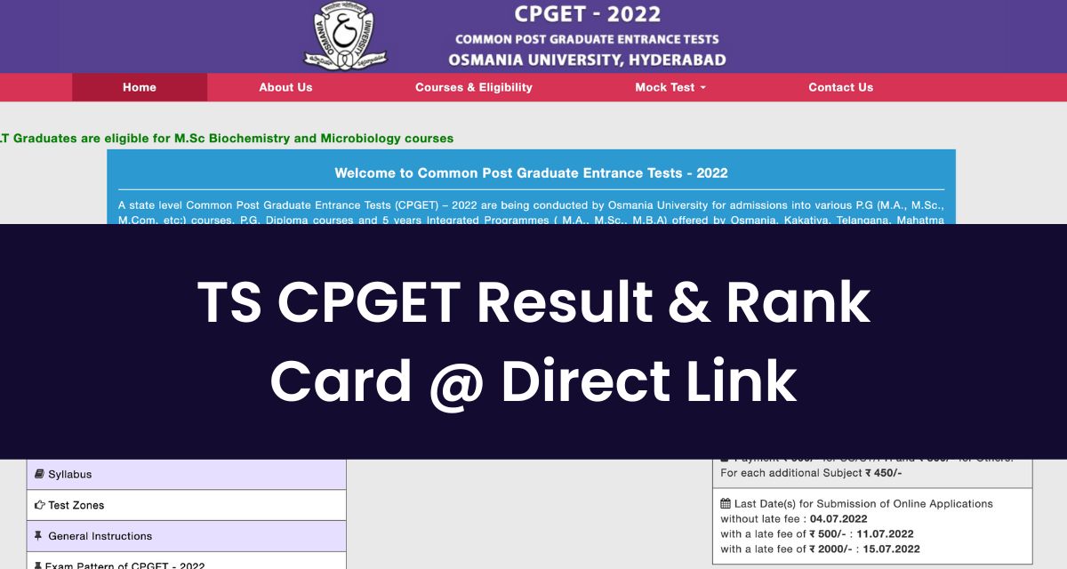 TS CPGET Result 2023: @ @ cpget.tsche.ac.in Rank Card Download